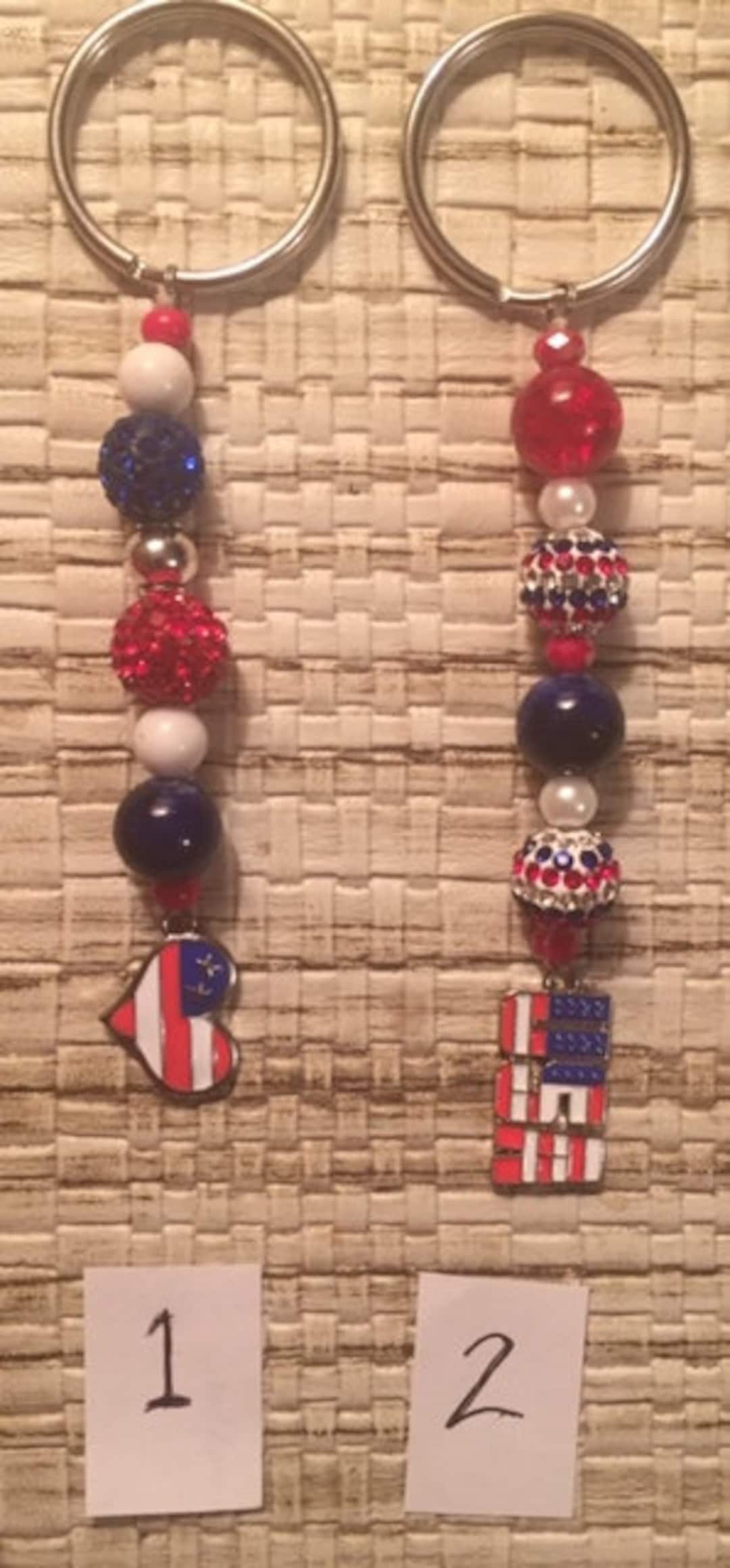 Patriotic Beaded Keychain With Charm - Etsy
