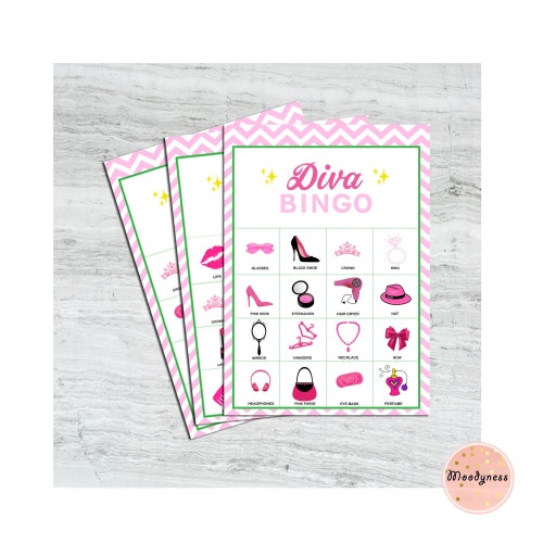 Pink Diva Bingo Cards Printable 20 Cards Diva Girl Party - Etsy