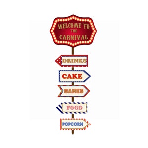 Carnival Party Signs Set of 6 Arrow, Printable Direction Signs for ...