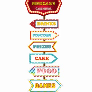 Carnival Party Signs Set of 6 Arrow, Printable Direction Signs for ...