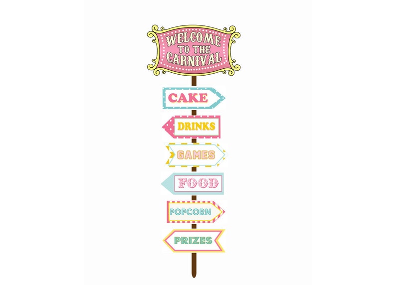 Pastel Carnival Party Signs Set of 6 arrow and welcome signs | Etsy