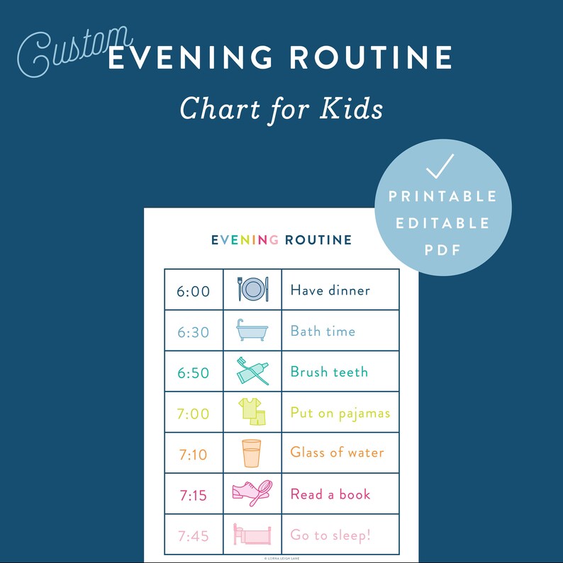 Custom Evening Routine Chart for Kids Bedtime Routine Chart | Etsy