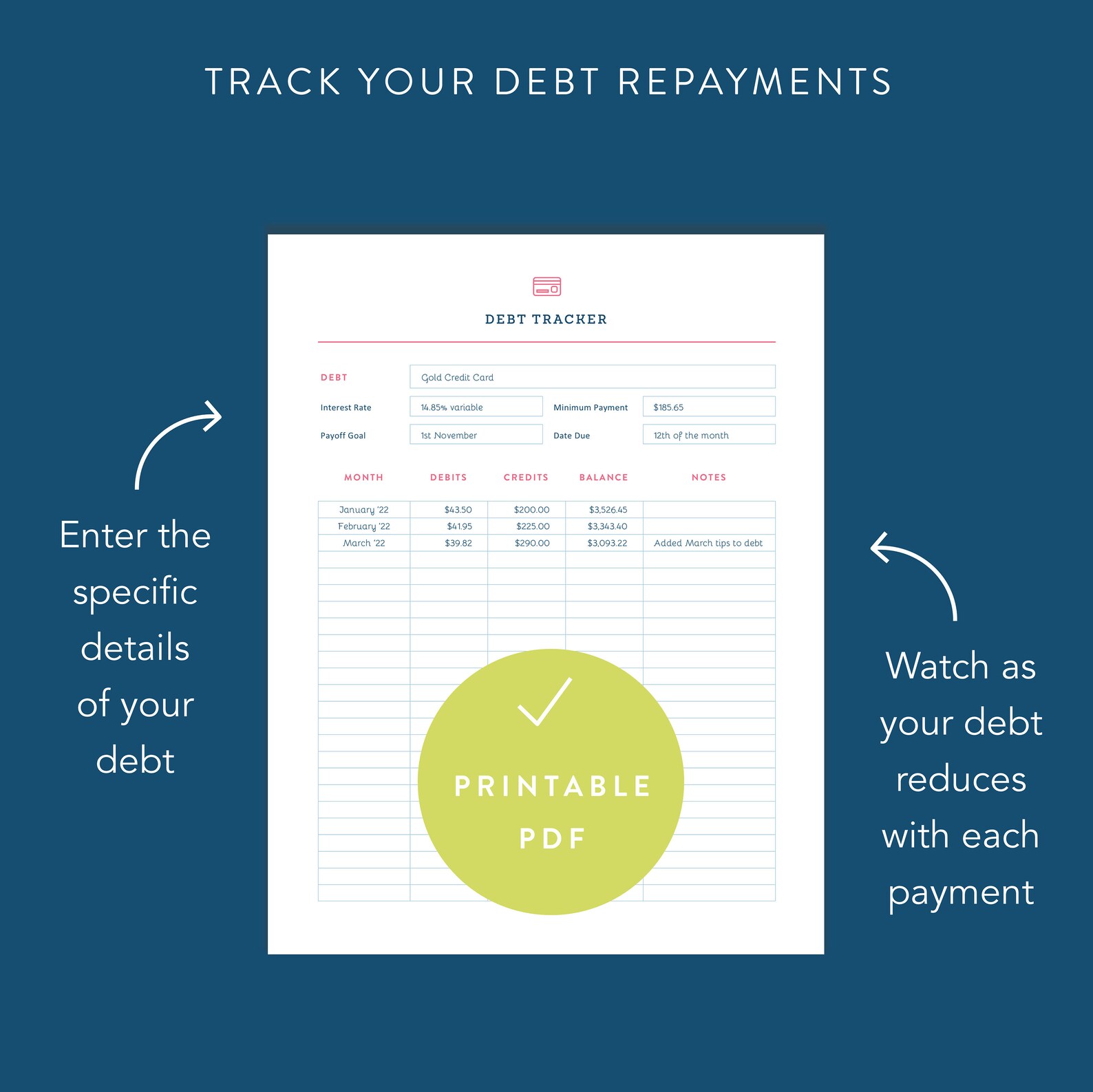 Printable Debt Tracker Debt Payoff Tracker Printable Debt Payment ...