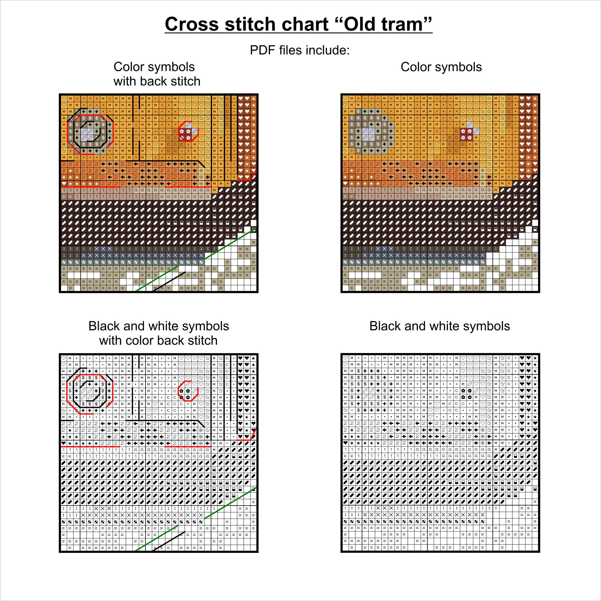Cross stitch pattern Old Portuguese tram. Digital PDF-file. | Etsy