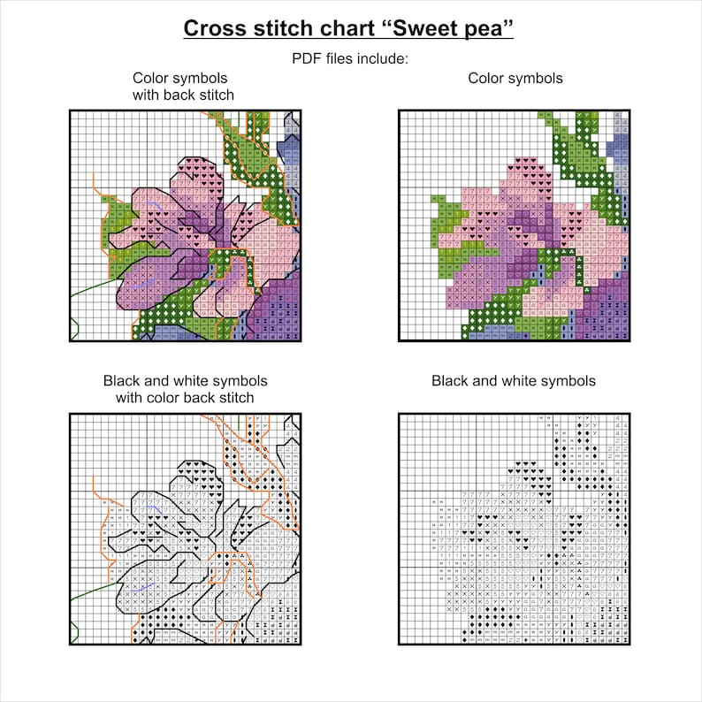 Sweet pea cross stitch pattern digital PDF-file. | Etsy