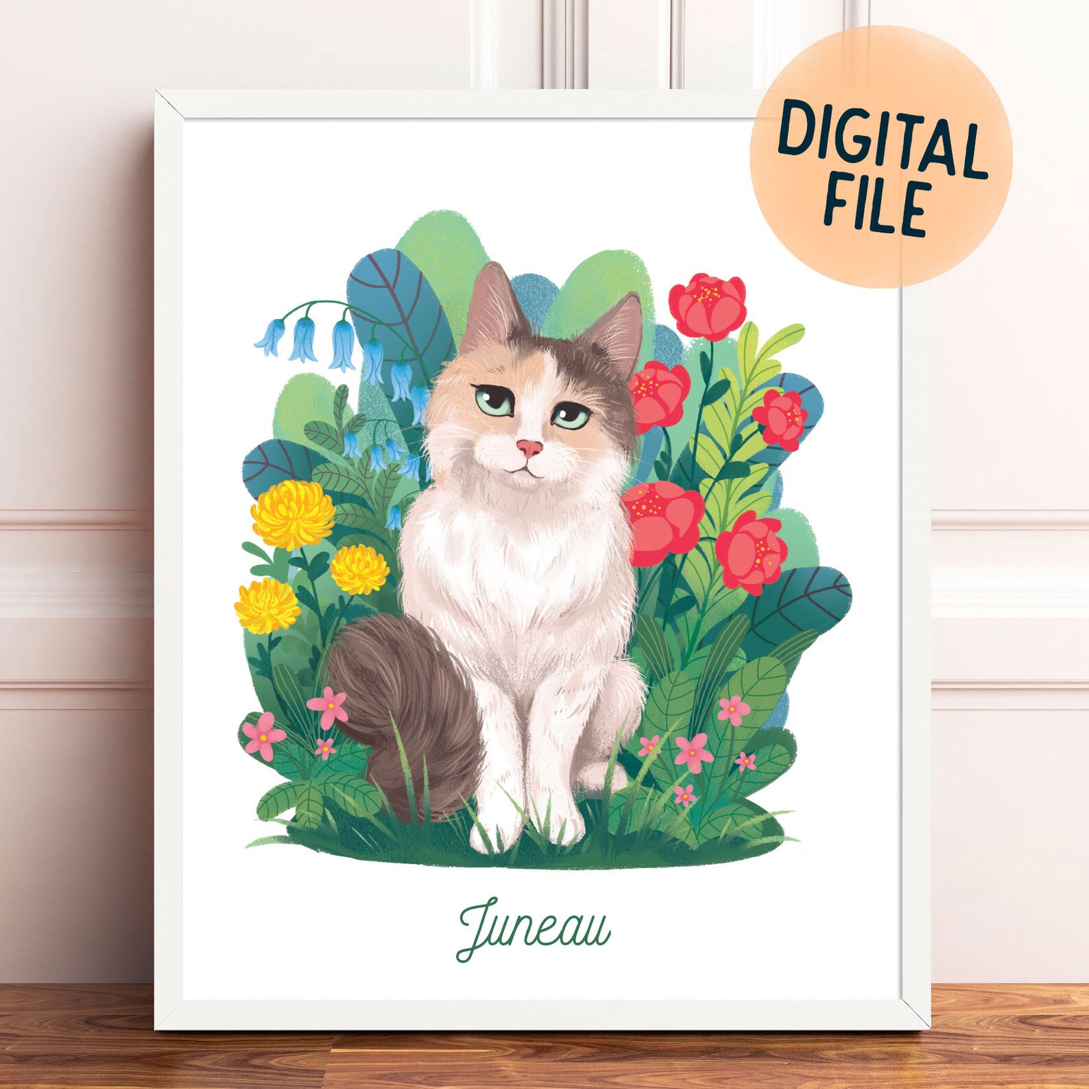 Custom Pet Portrait Floral Background Drawing of Your Pets | Etsy