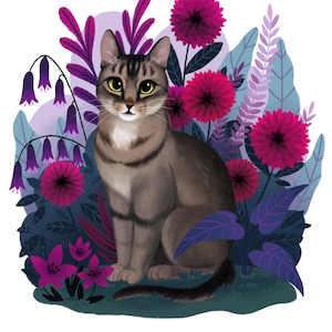 Custom Pet Portrait Floral Background Drawing of Your Pets | Etsy