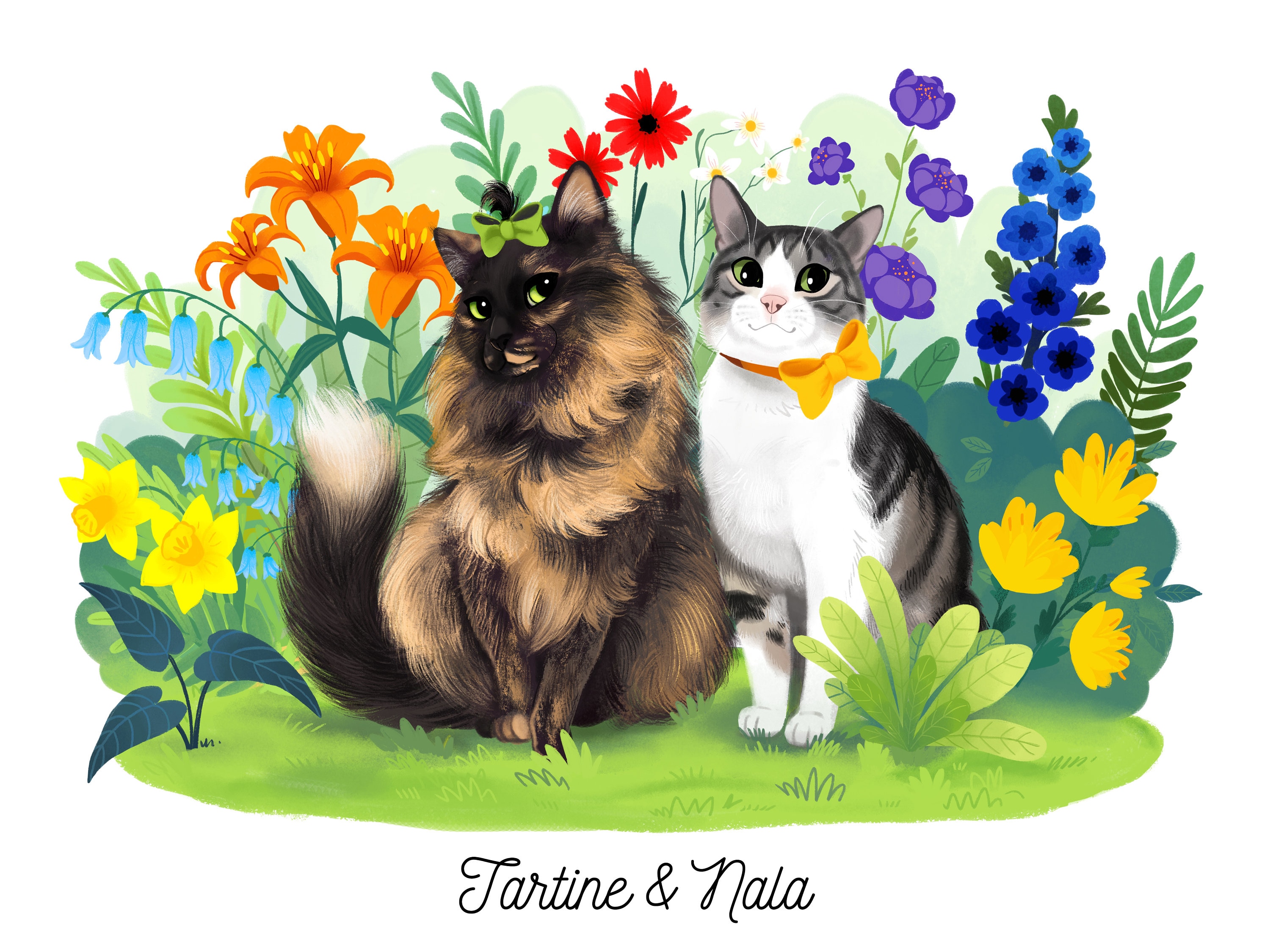 Custom Pet Portrait Floral Background Drawing of Your Pets | Etsy