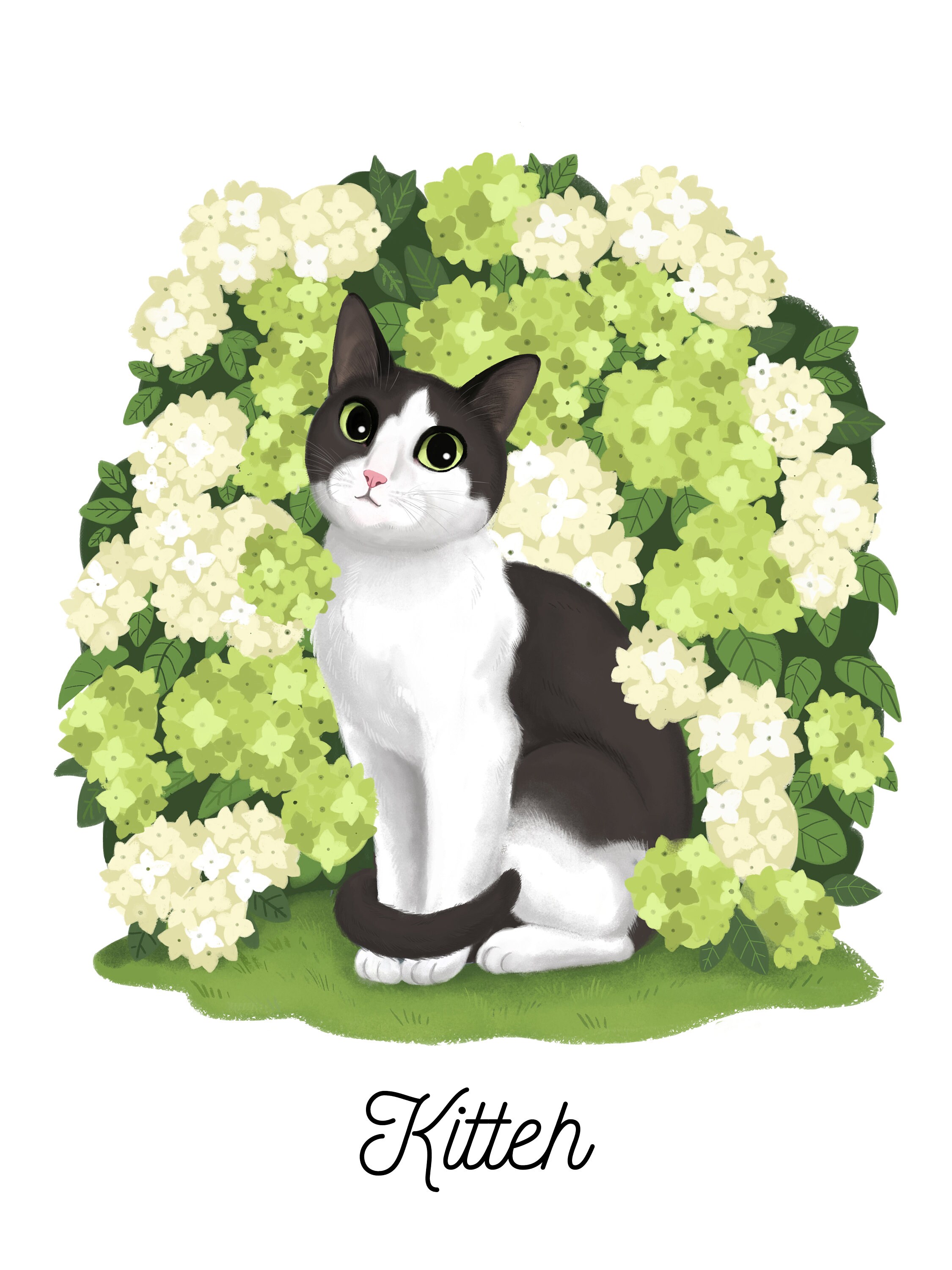 Custom Pet Portrait Floral Background Drawing of Your Pets | Etsy