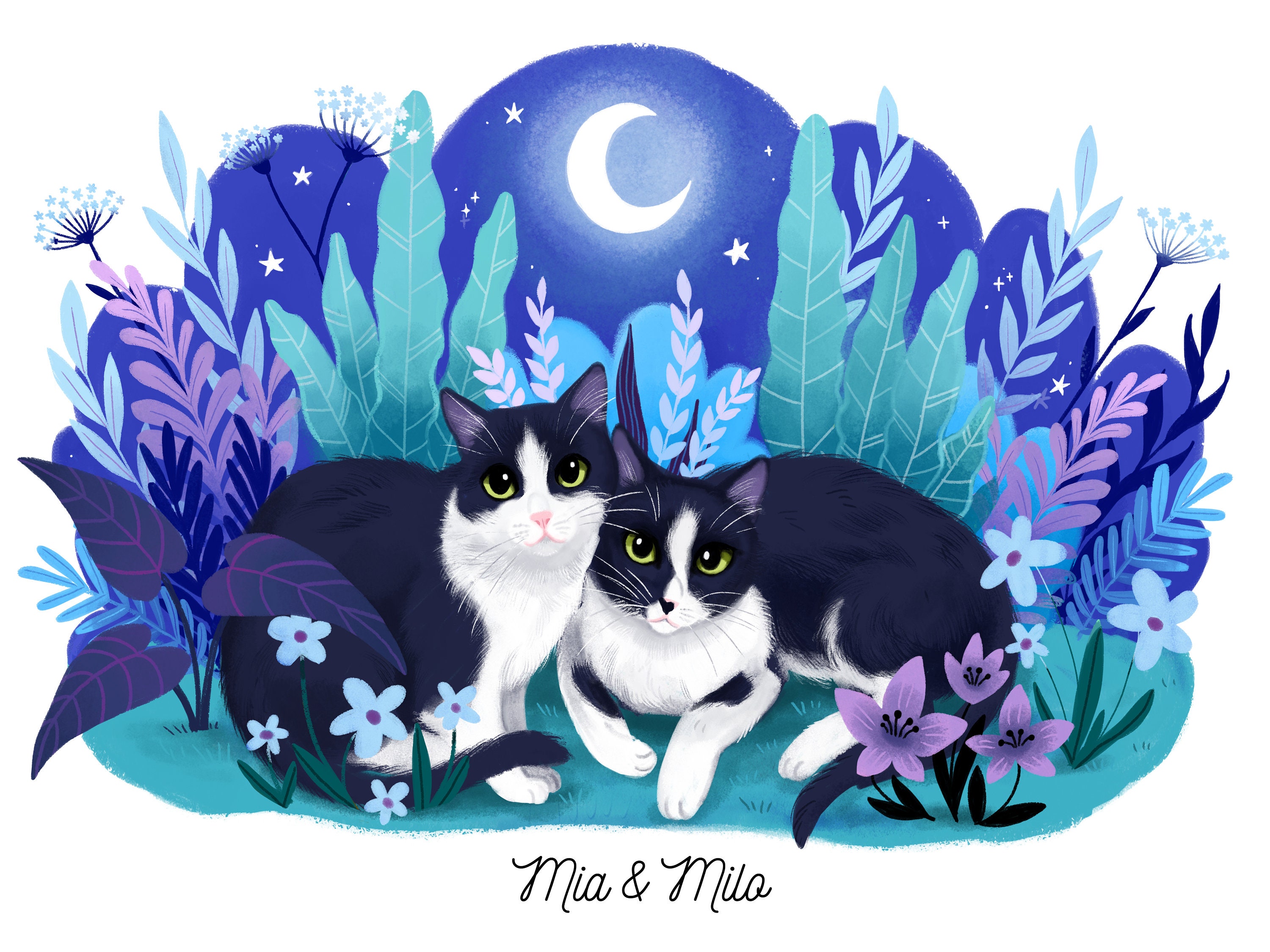 Custom Pet Portrait Floral Background Drawing of Your Pets | Etsy