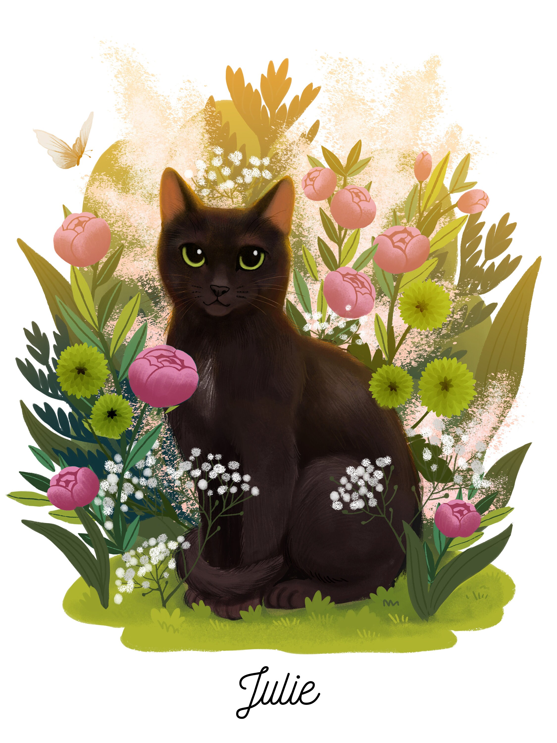 Custom Pet Portrait Floral Background Drawing of Your Pets | Etsy