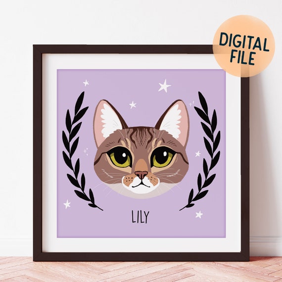 Custom Pet Portrait Personalized Cat Drawing From Photo | Etsy