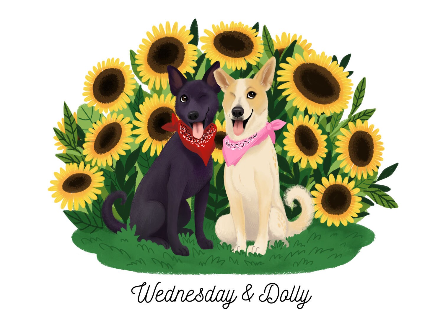 Custom Pet Portrait Floral Background Drawing of Your Pets | Etsy