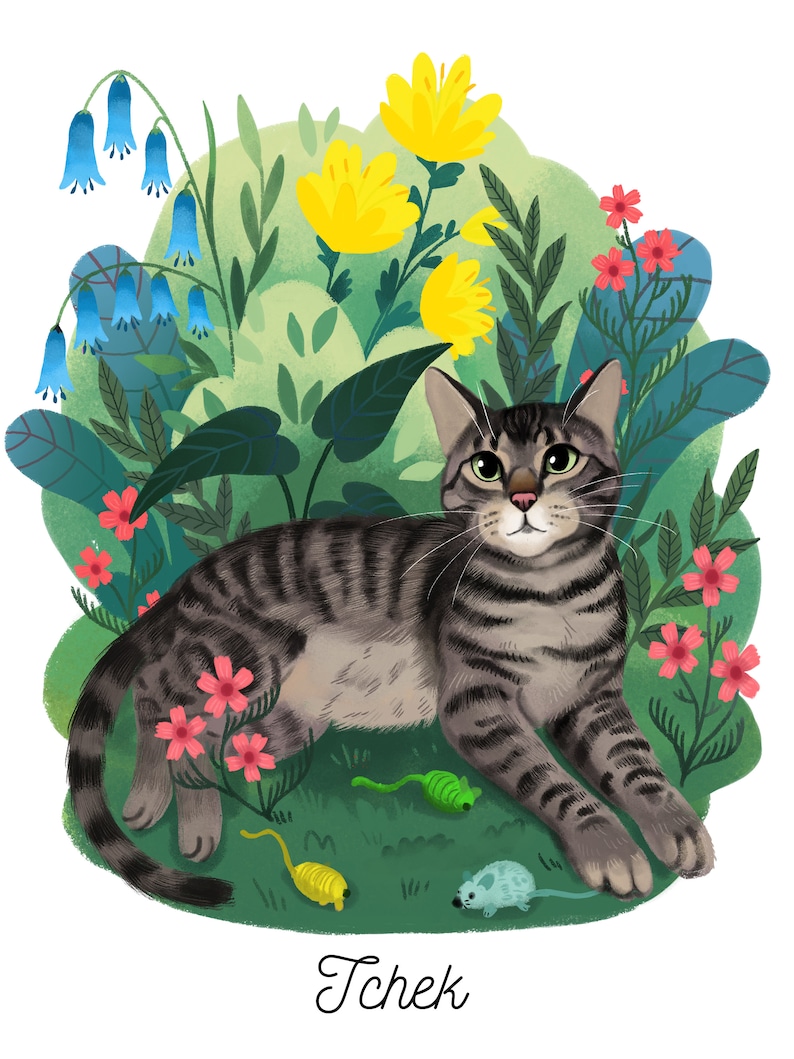 Custom Pet Portrait Floral Background Drawing of Your Pets - Etsy