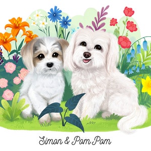 Custom Pet Portrait Floral Background Drawing of Your Pets | Etsy