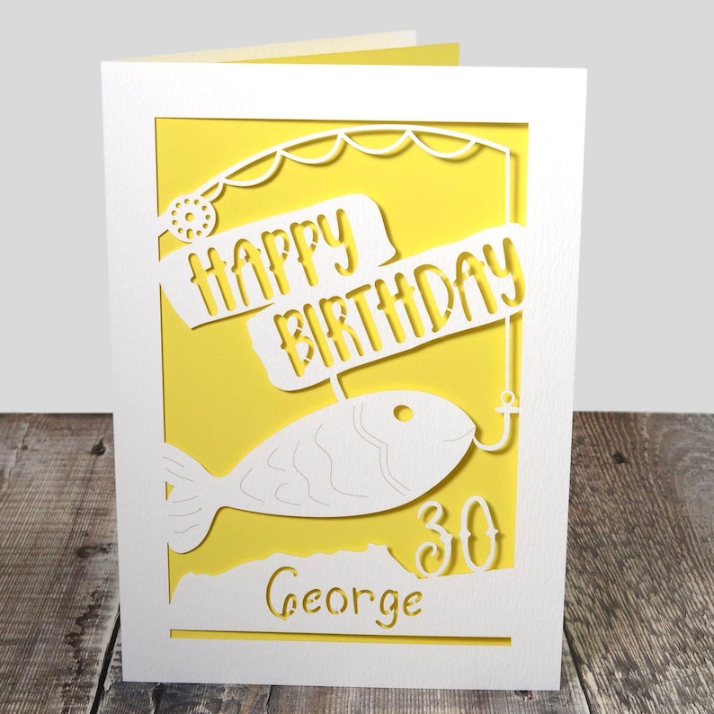 Fishing Themed Birthday Card for ANY AGE Personalised Name & | Etsy