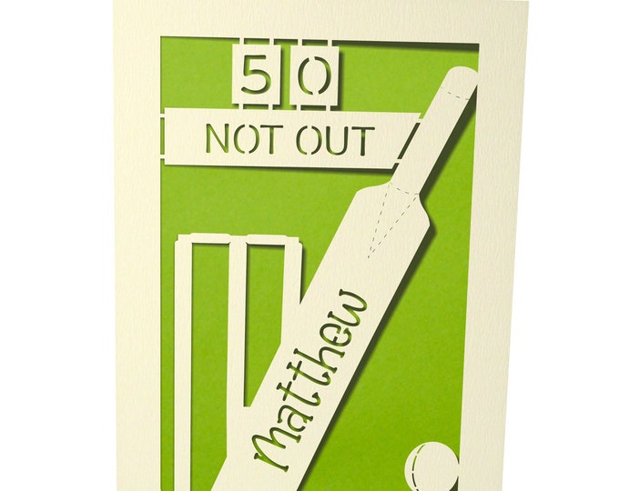 Cricket Birthday Card paper Cut Cricketer Handmade Greeting 80th, 70th ...