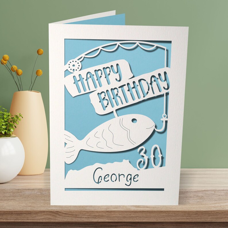 Fishing Themed Birthday Card for ANY AGE Personalised Name & - Etsy
