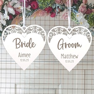 Bride and Groom Wedding Heart Tags Decoration - 1 Pair of Bride and ...