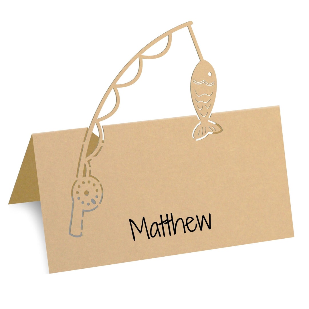 Gone Fishing Name Place Cards - Fishing Themed Seating Cards - Sports ...