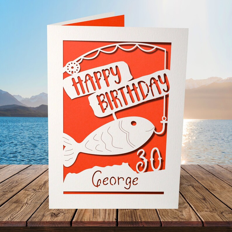 Fishing Themed Birthday Card for ANY AGE Personalised Name & - Etsy