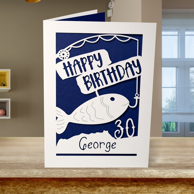 Fishing Themed Birthday Card for ANY AGE Personalised Name & - Etsy