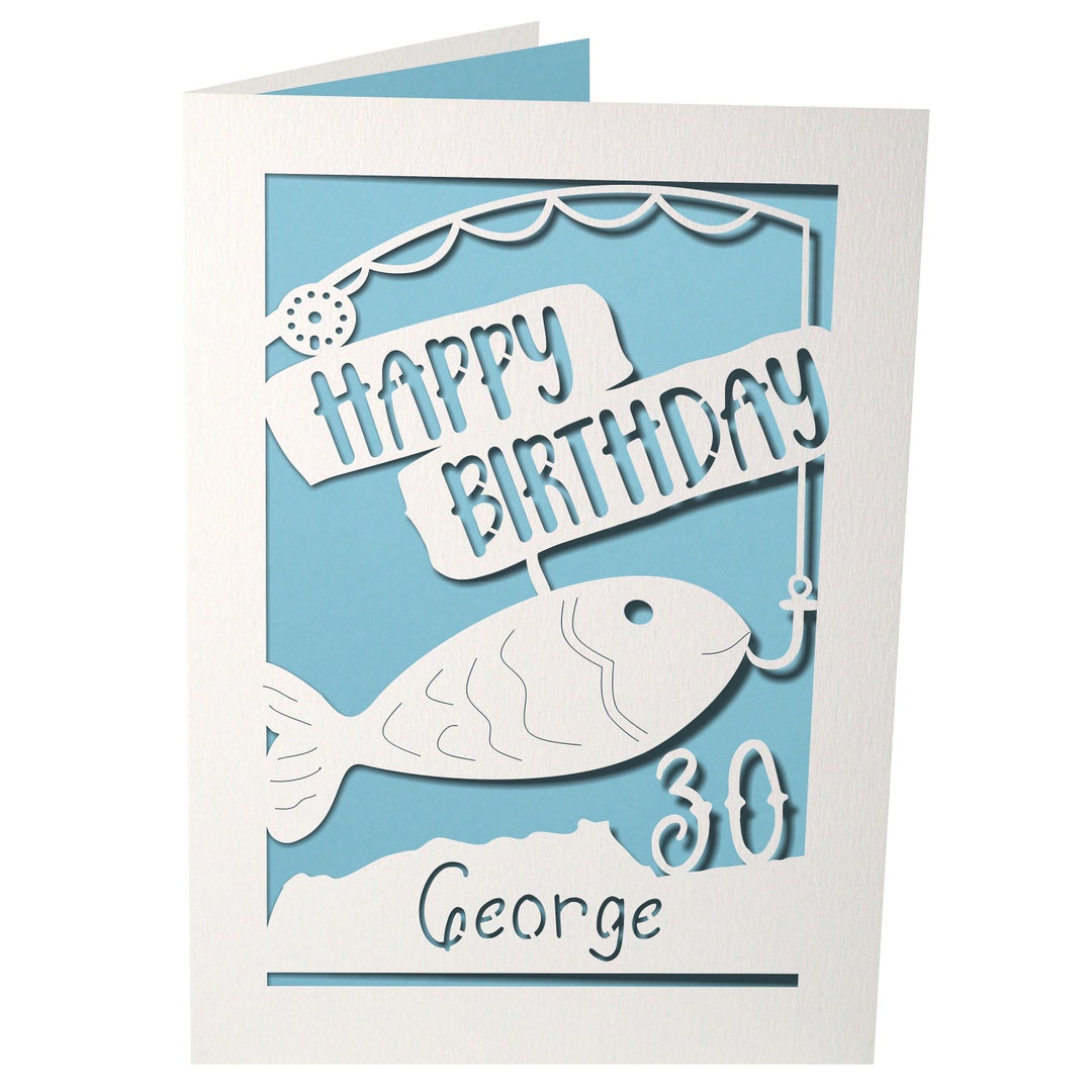 Fishing Themed Birthday Card for ANY AGE, Personalised Name & Age ...