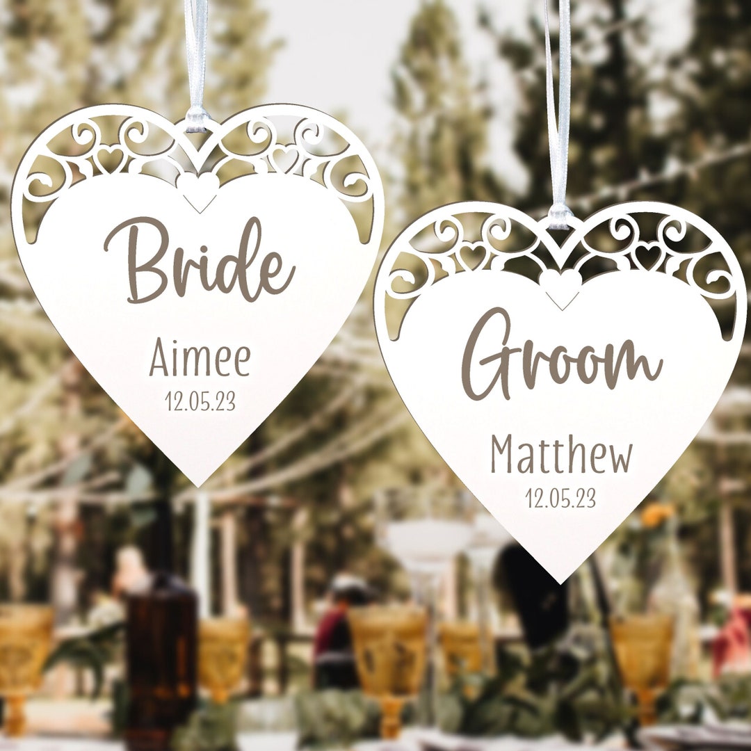Bride and Groom Wedding Heart Tags Decoration - 1 Pair of Bride and ...