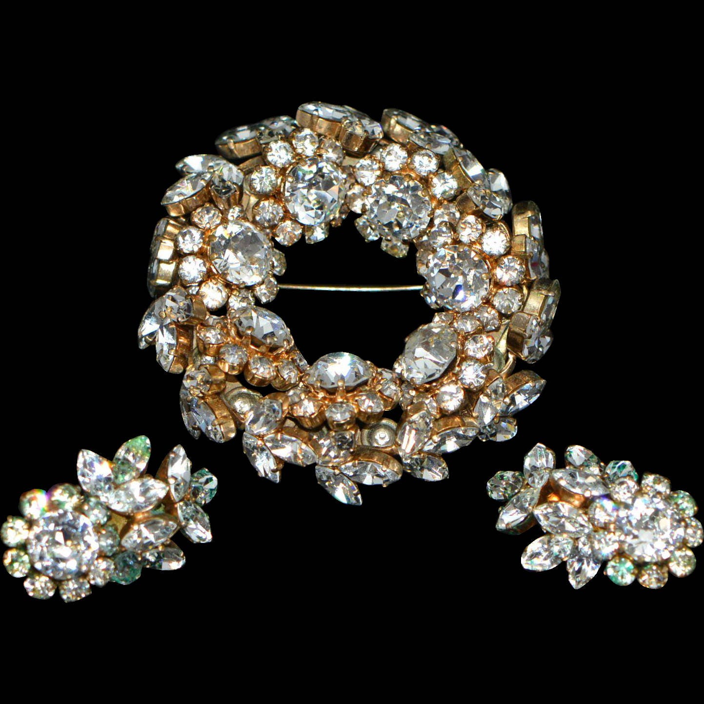 Vintage Austrian schoffel and Co Rhinestone 40s Set/brooch/earrings ...