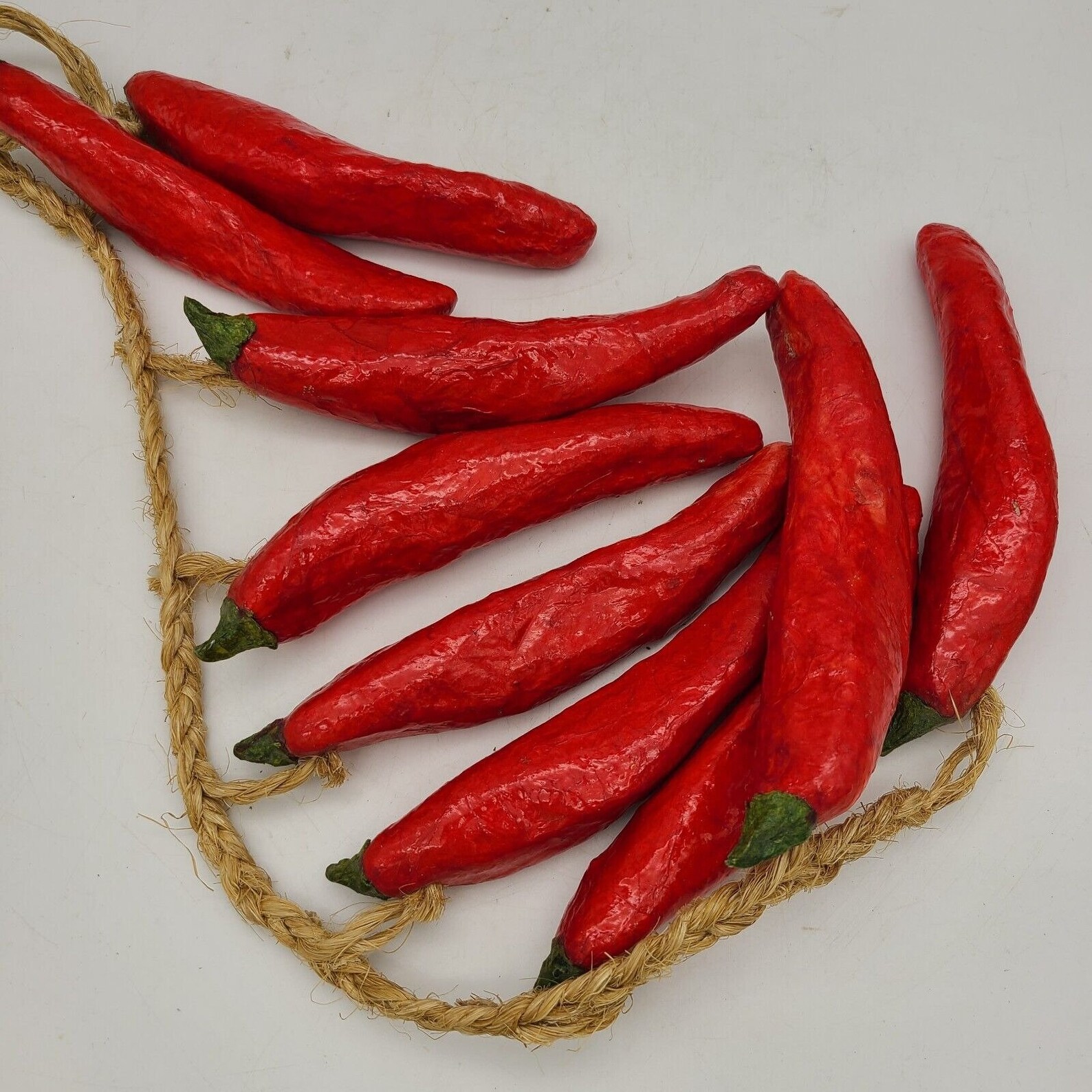 9 Paper Mache Red Hot Chili Peppers on Rustic Primitive Braided Rope ...