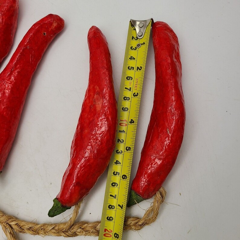 9 Paper Mache Red Hot Chili Peppers on Rustic Primitive Braided Rope ...