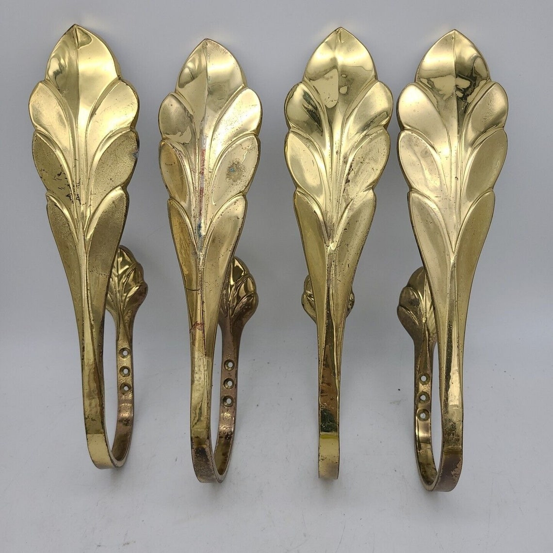 4 Lacquered Brass Brackets Curtain Rod Holders Wall Hooks Vintage MCM ...
