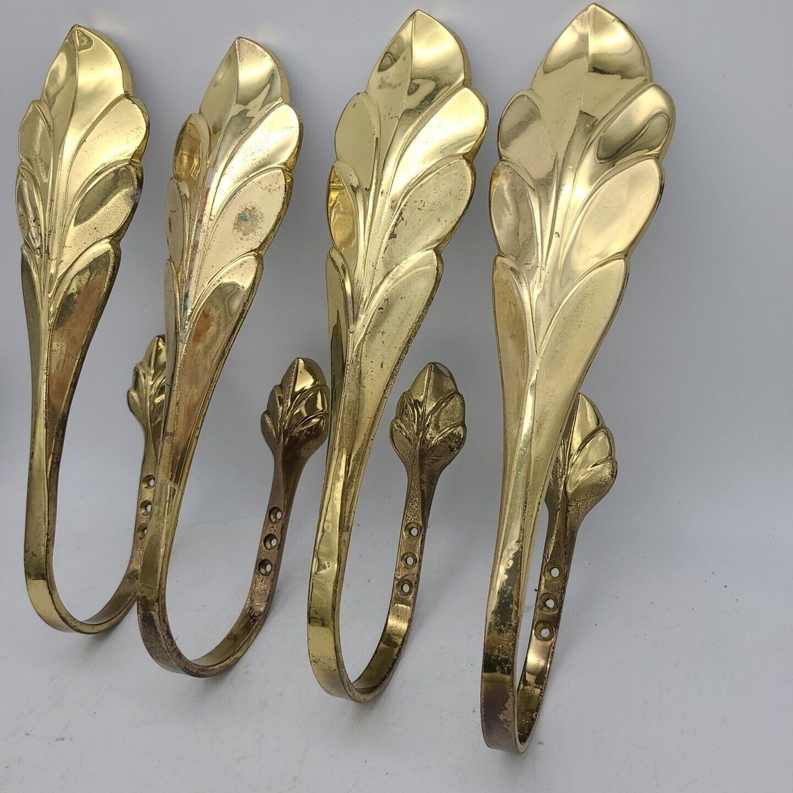 4 Lacquered Brass Brackets Curtain Rod Holders Wall Hooks Vintage MCM ...