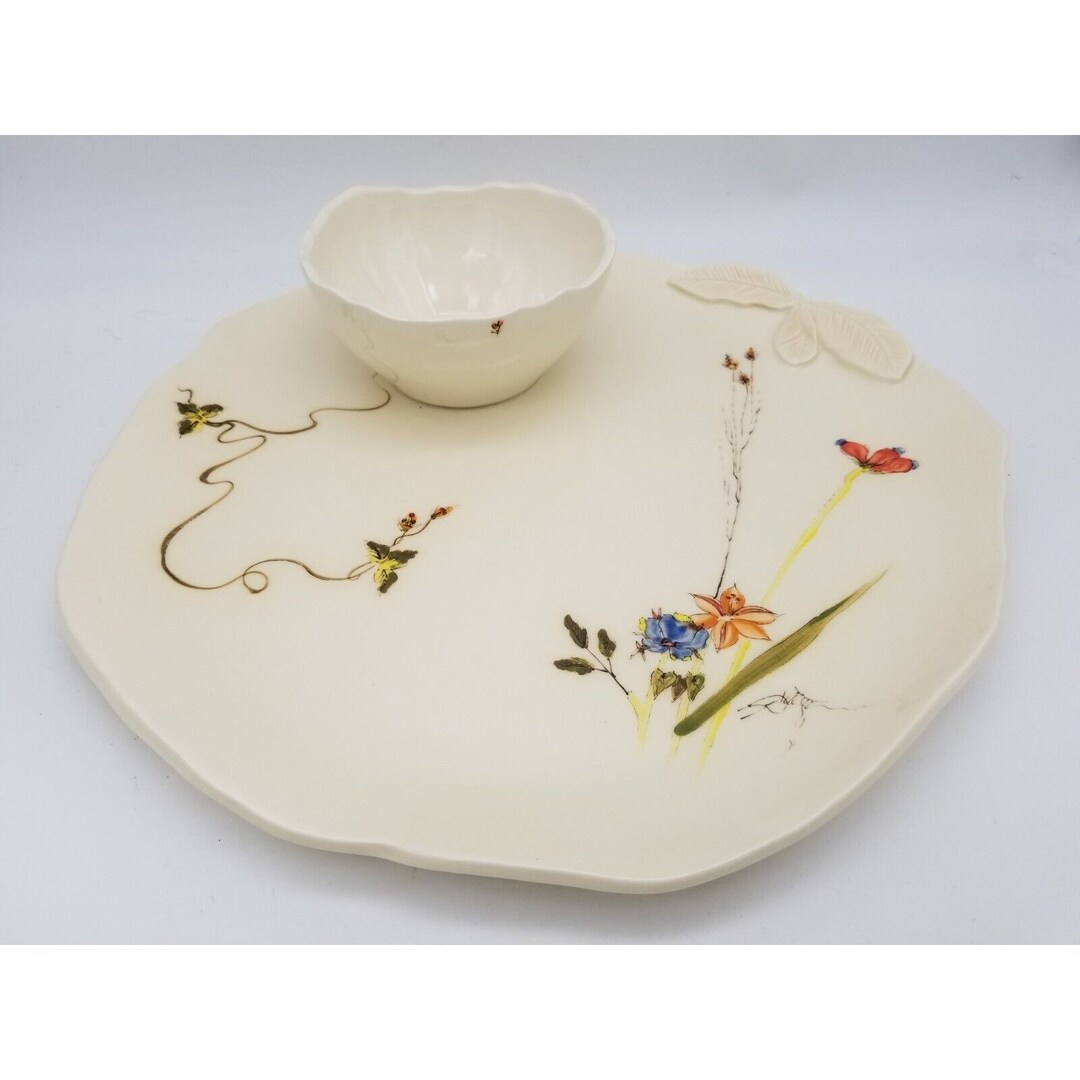 Hand Painted Ceramic Chips and Dip Dish Plate Signed Dated 1997 Vintage ...