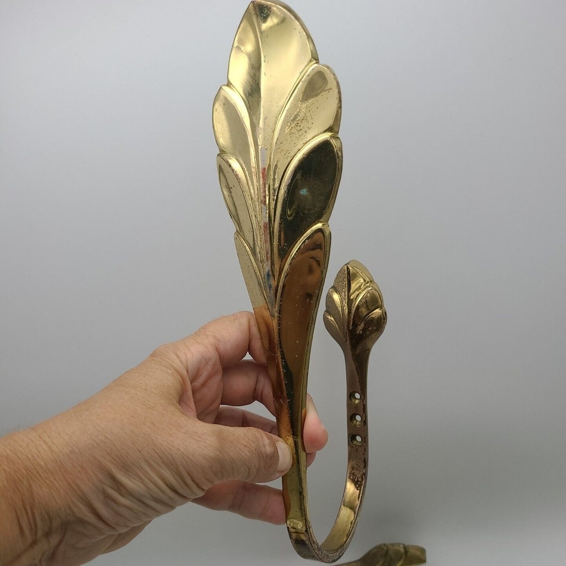 4 Lacquered Brass Brackets Curtain Rod Holders Wall Hooks Vintage MCM ...