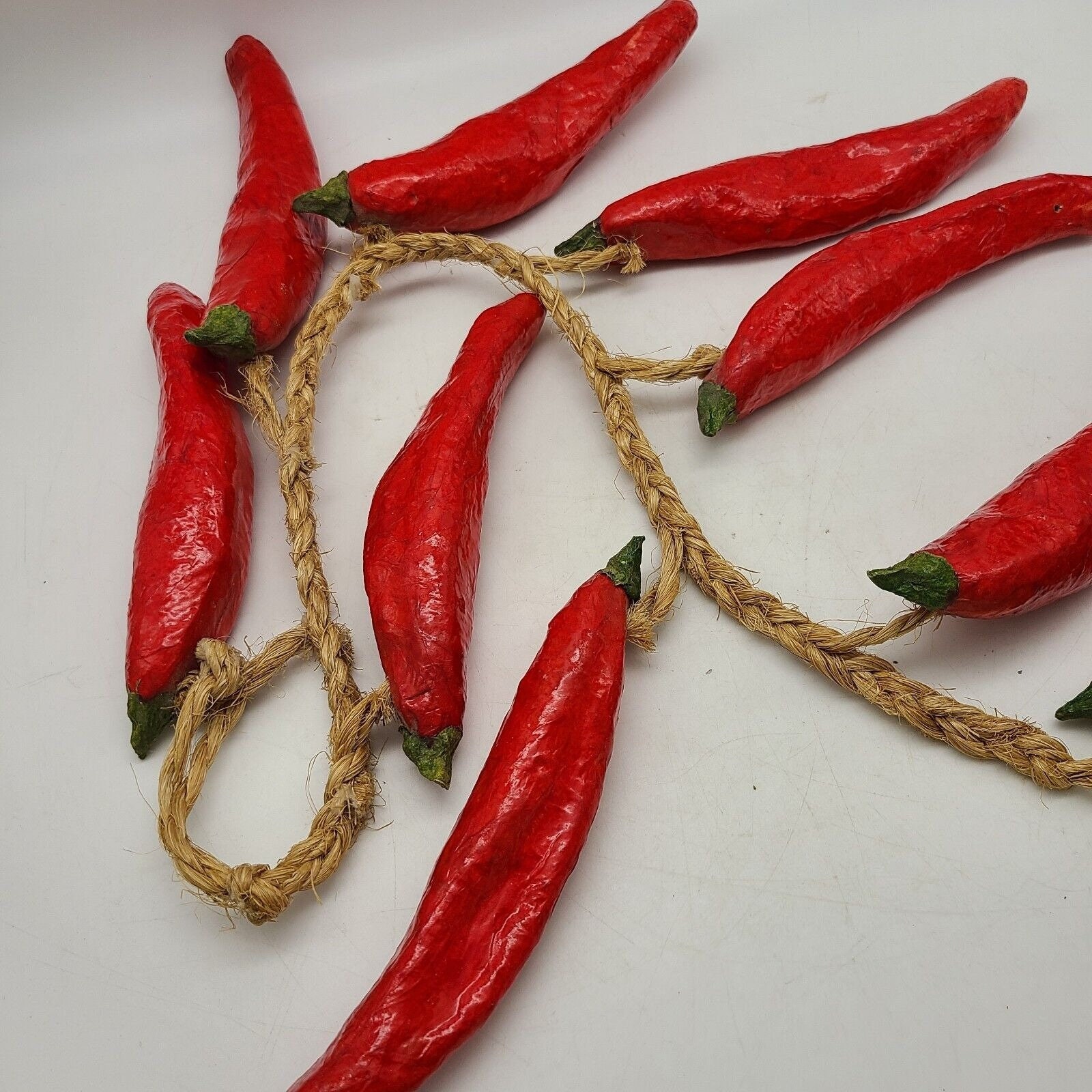 9 Paper Mache Red Hot Chili Peppers on Rustic Primitive Braided Rope ...