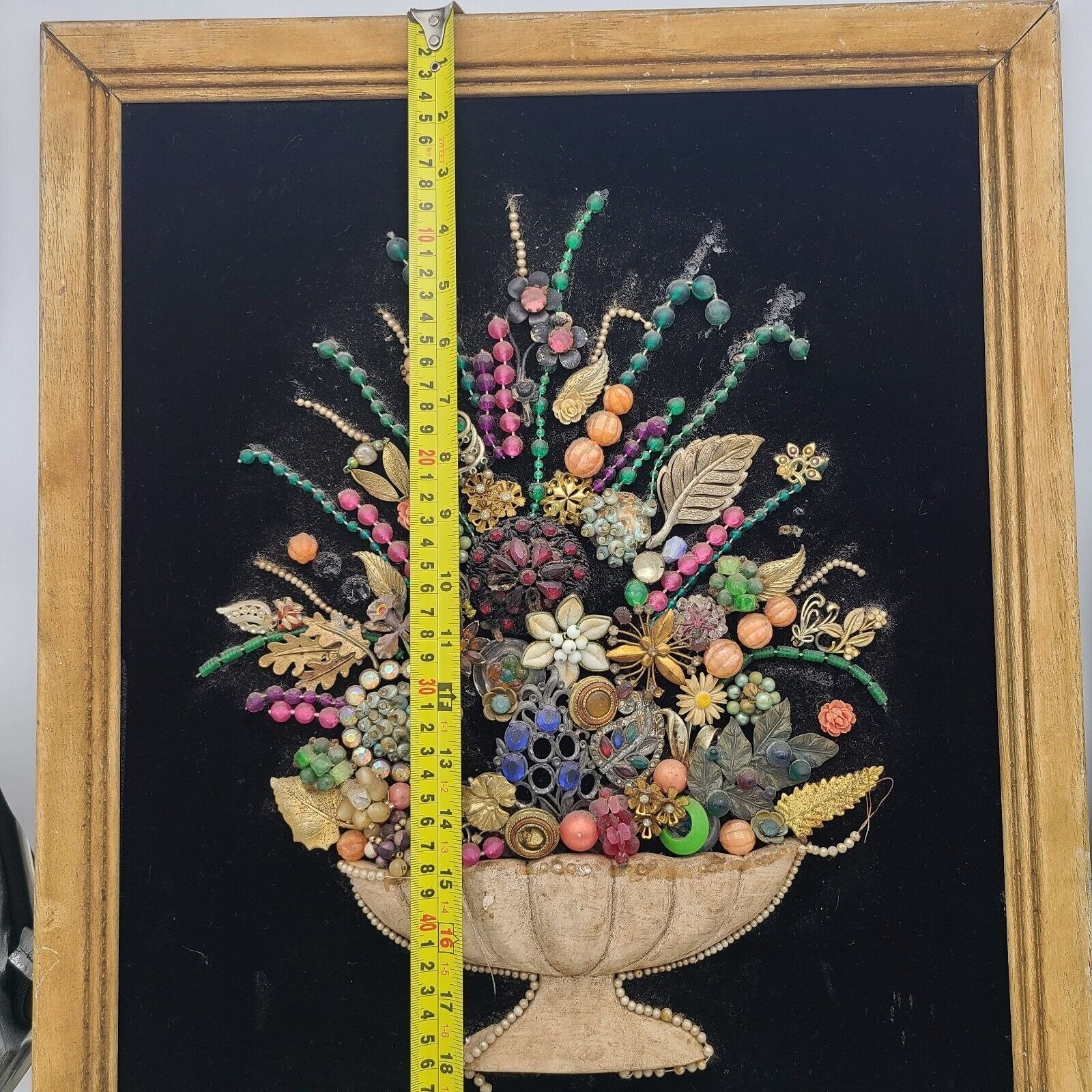 Vintage Jewelry Art Floral Vase Collage Framed Made in 1970's - Etsy