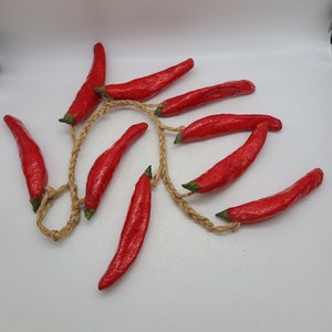 9 Paper Mache Red Hot Chili Peppers on Rustic Primitive Braided Rope ...