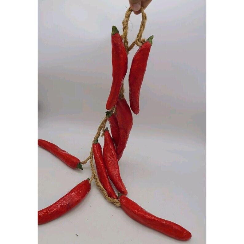 9 Paper Mache Red Hot Chili Peppers on Rustic Primitive Braided Rope ...