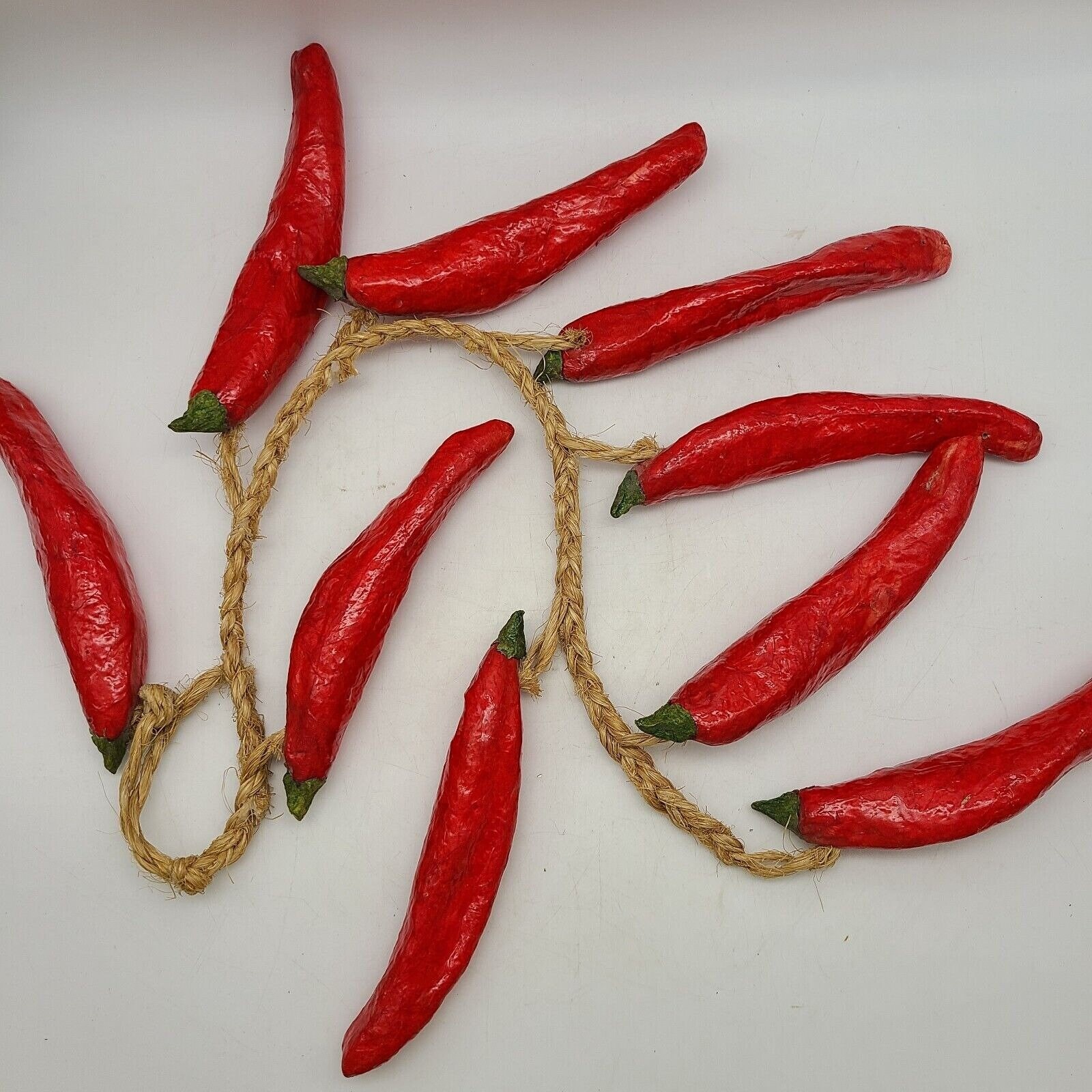9 Paper Mache Red Hot Chili Peppers on Rustic Primitive Braided Rope ...