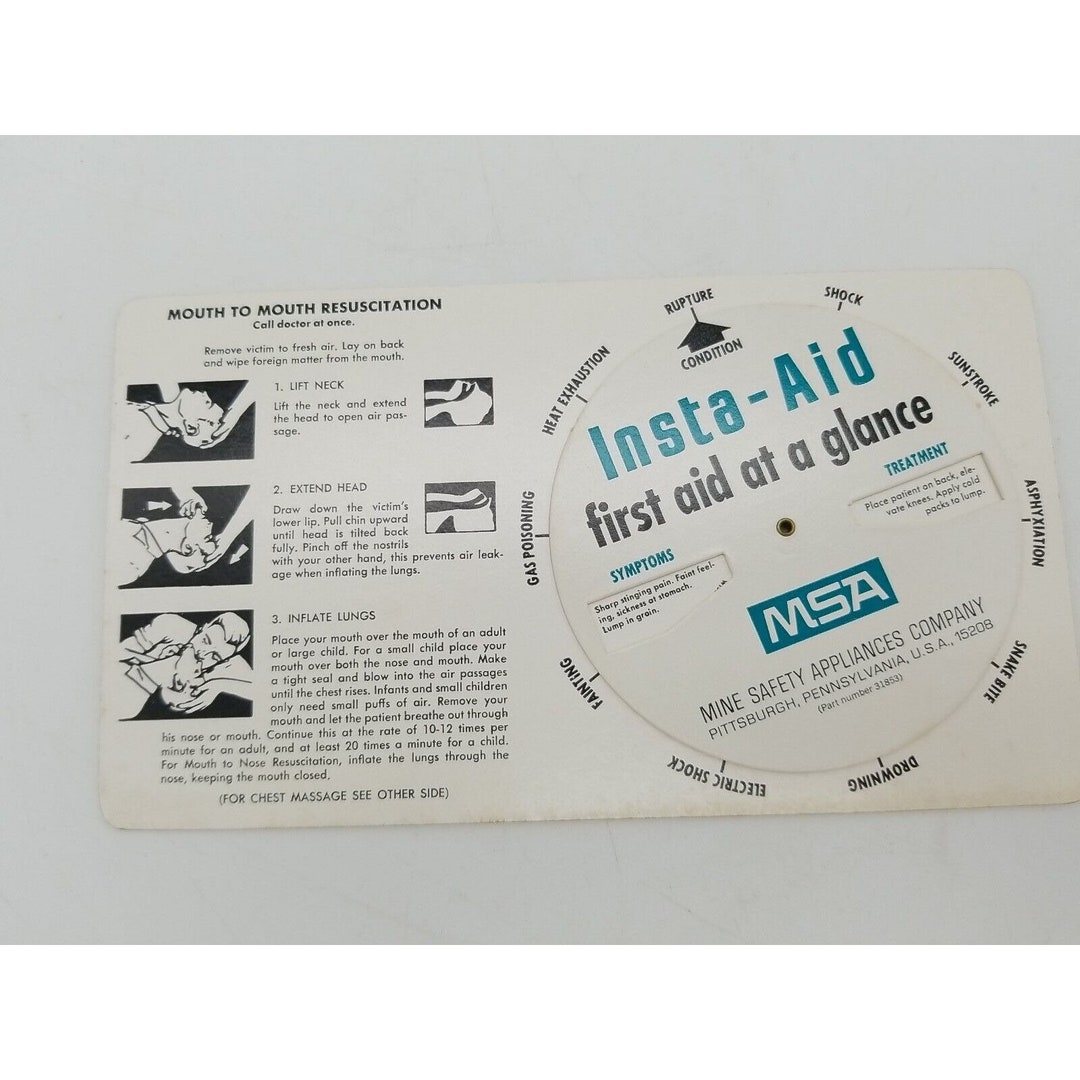 MSA Mine Safety Appliances CO Spinner Insta-aid Card Injury & Condition ...