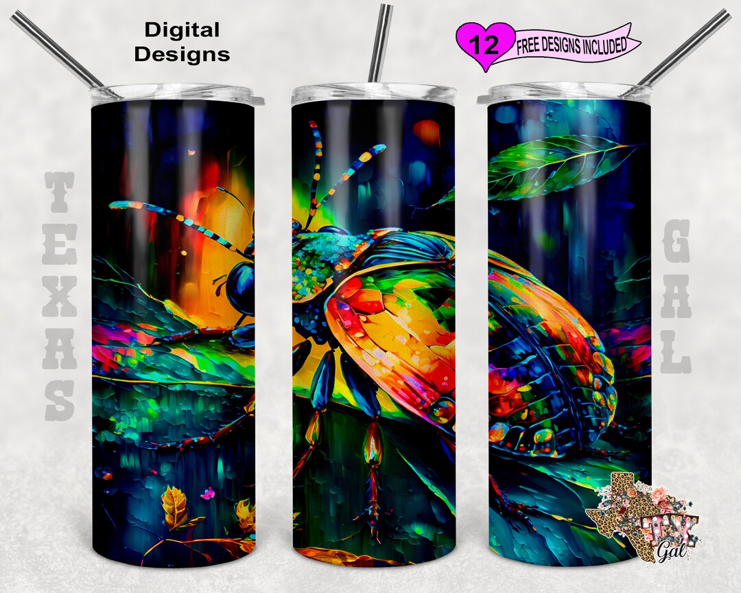 Beetle Tumbler Wrap Watercolor Tumbler Wrap 20 Oz Skinny Tumbler Sublimation Design Seamless