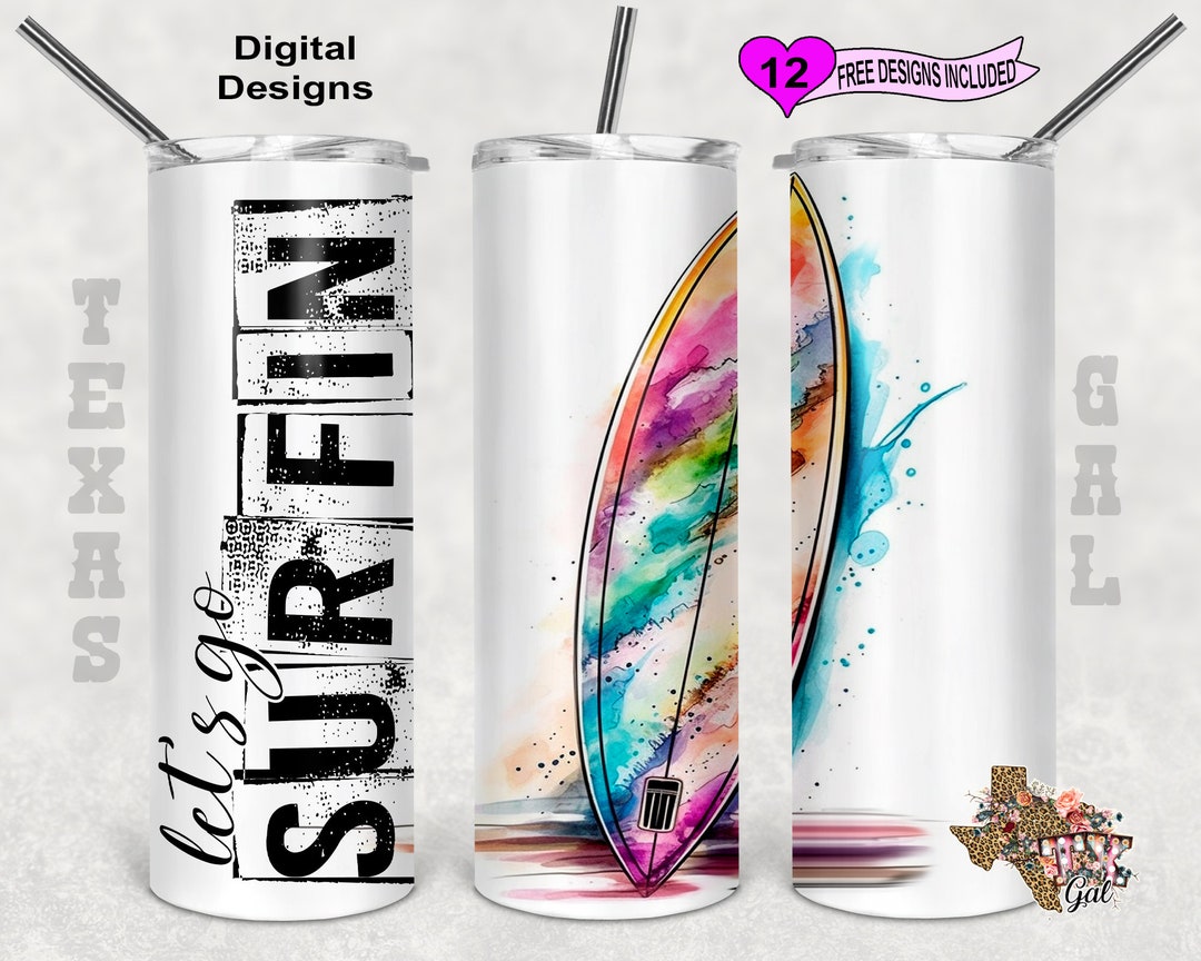 Let's Go Surfin Tumbler Wrap, Watercolor Tumbler Wrap, 20oz Sublimation ...