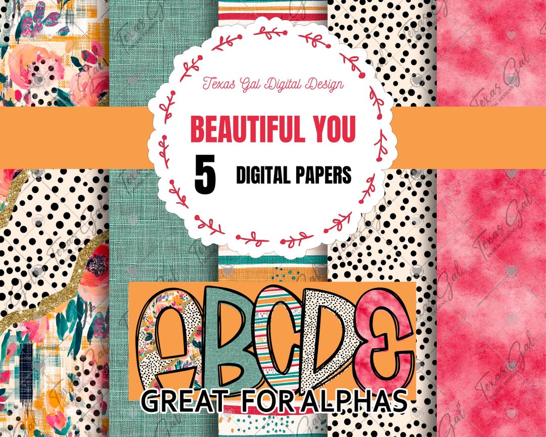 Floral Digital Paper Bundle, Alphabet Digital Paper, Background ...