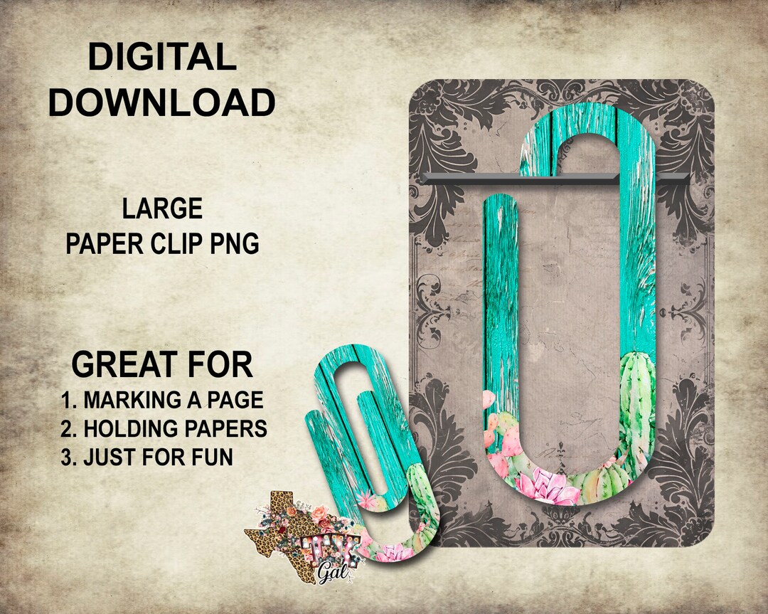 Large Paperclip Sublimation, Wood Paperclip PNG, Cactus Paperclip PNG ...