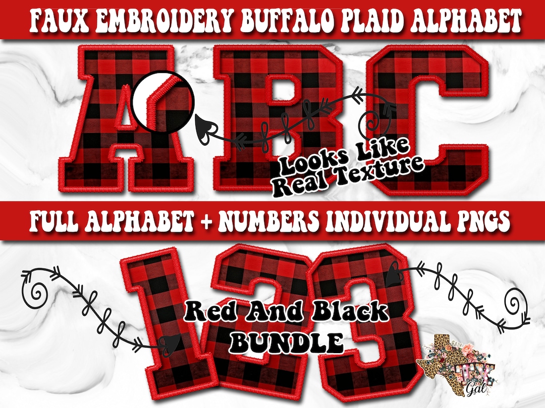 Faux Embroidered Buffalo Plaid Alphabet Set, Red Buffalo Plaid ...
