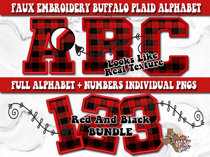 Faux Embroidered Buffalo Plaid Alphabet Set, Red Buffalo Plaid ...