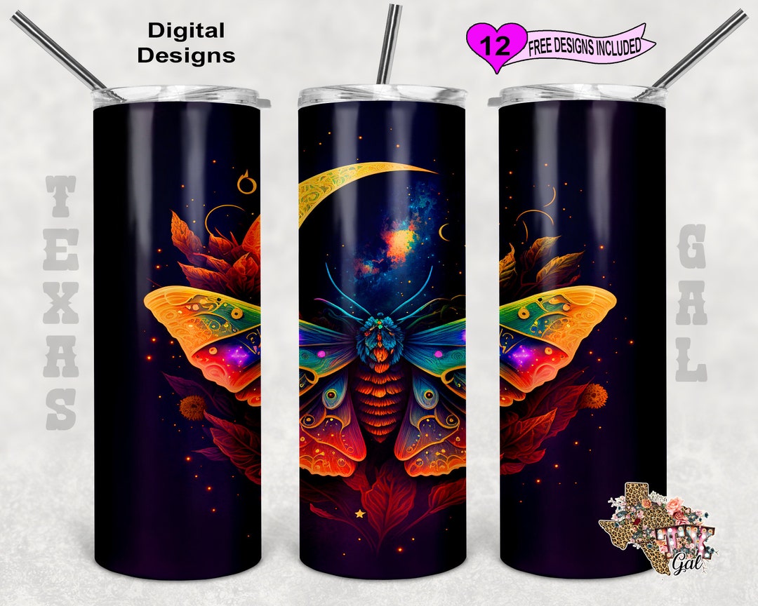 Moth Tumbler Wrap, Moon Tumbler Wrap, Alcohol Ink Tumbler Wrap, 20 Oz ...