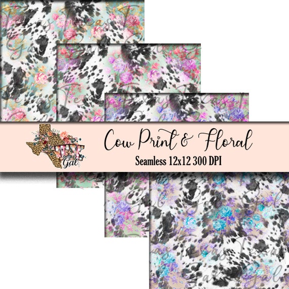 Cow Floral Digital Paper Background Scrapbook Paper Download - Etsy