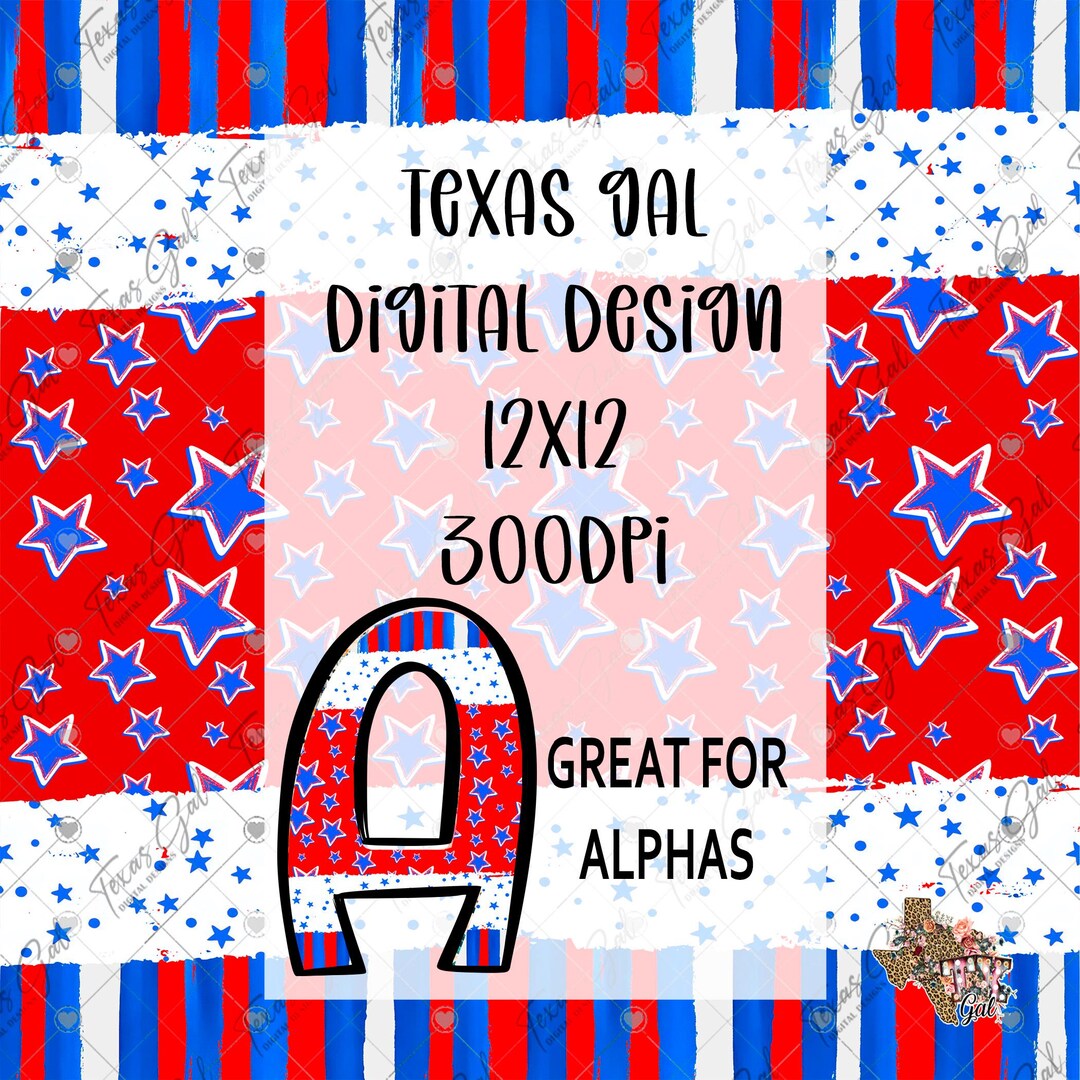 Red White Blue Digital Paper, Alphabet Digital Paper, Background ...